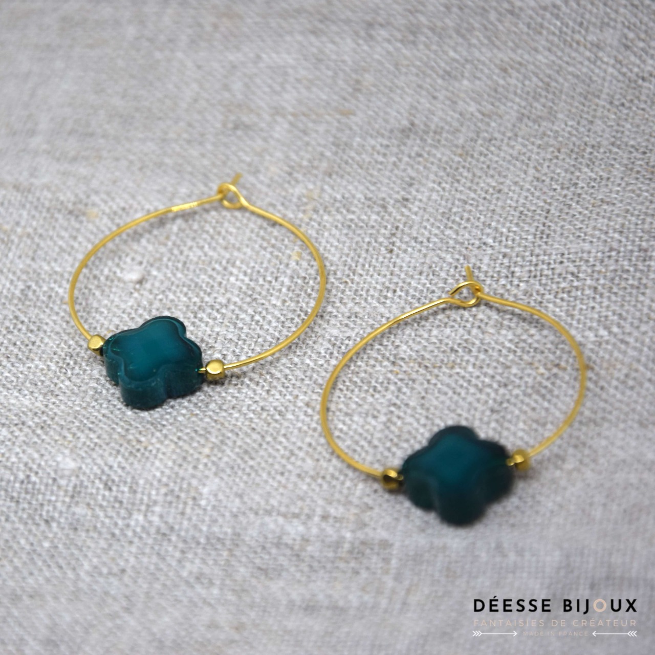 Boucles acier trefle vertes en acier inoxydable - Deessebijoux